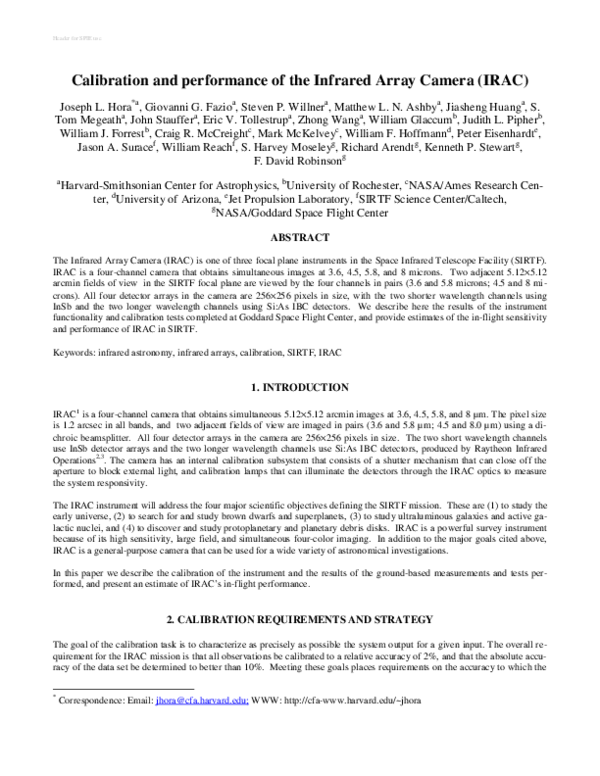 (PDF) Calibration and performance of the infrared array camera (IRAC