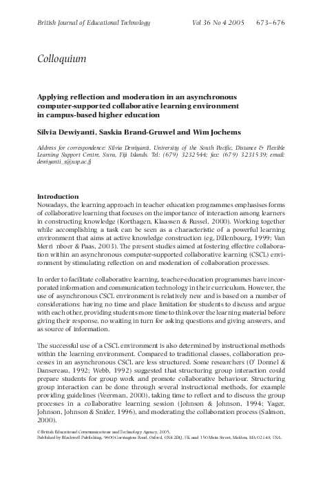 (PDF) Applying reflection and moderation in an asynchronous computer-supported collaborative ...
