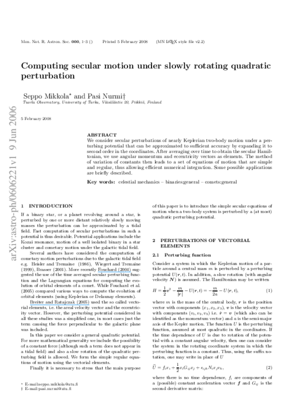 (PDF) Computing secular motion under slowly rotating quadratic perturbation