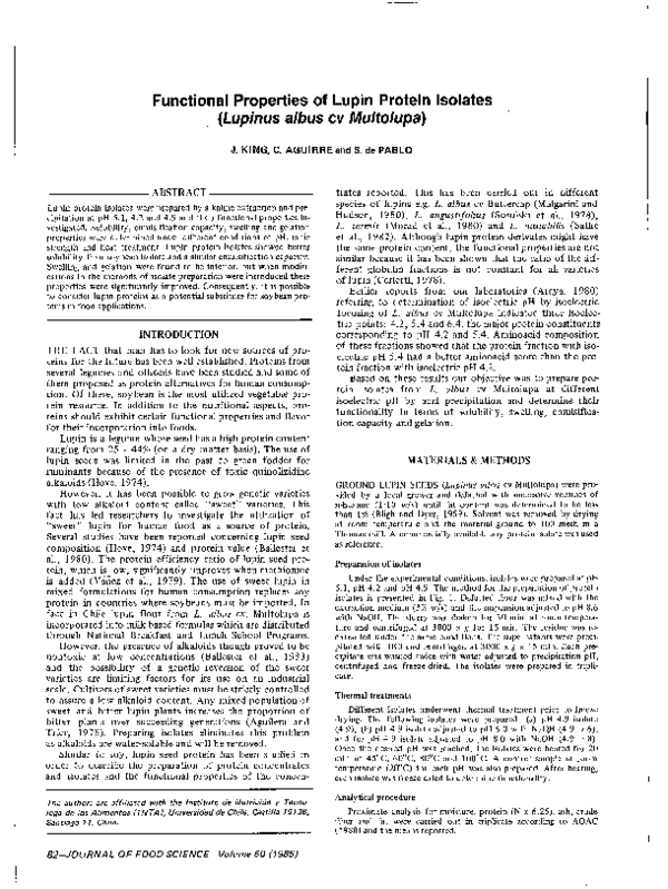 (PDF) Functional Properties of Lupin Protein Isolates (Lupinus albus cv ...