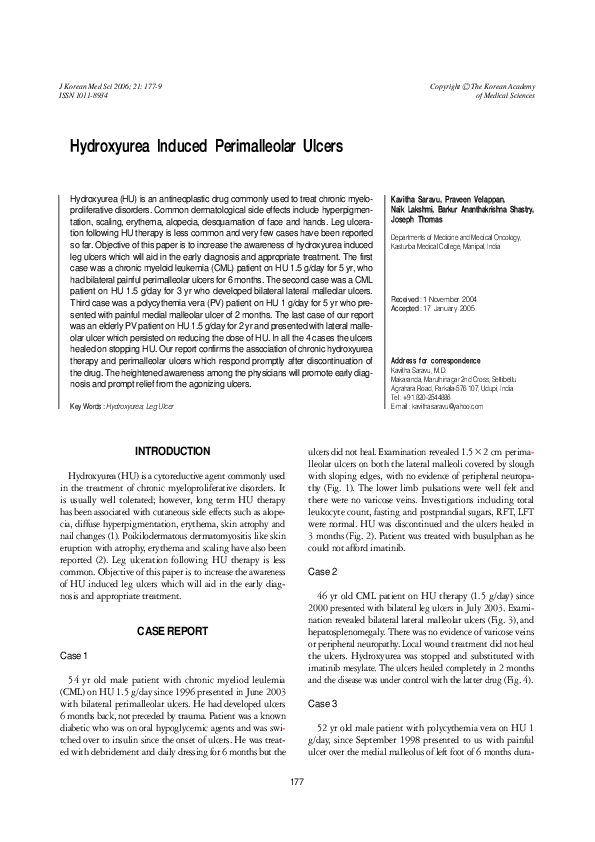 (PDF) Hydroxyurea Induced Perimalleolar Ulcers