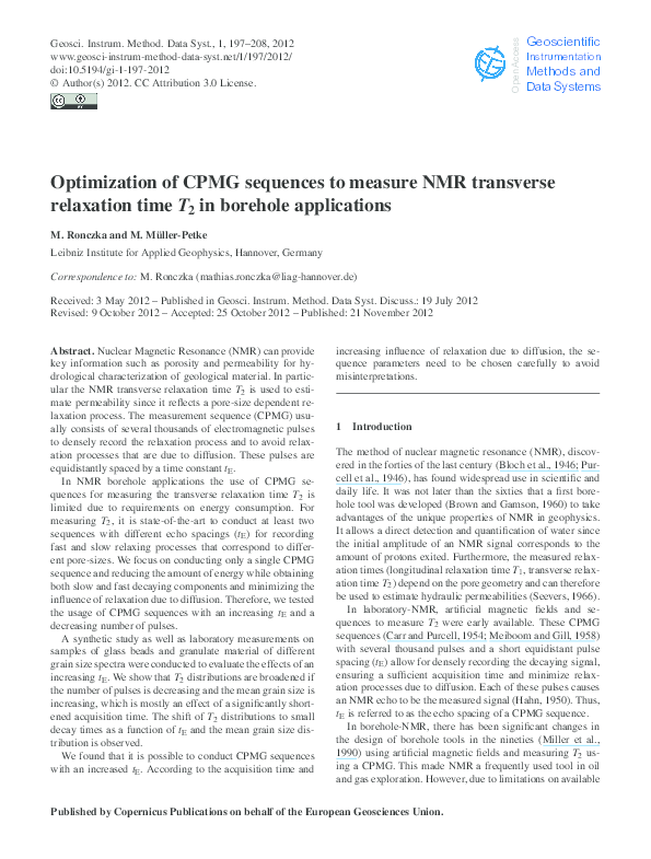 (PDF) Optimization of CPMG sequences to measure NMR transverse ...