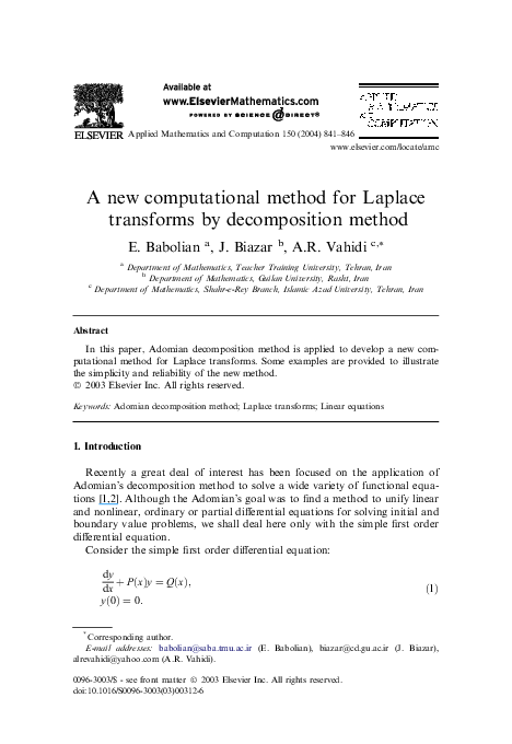 (PDF) A new computational method for Laplace transforms by decomposition method