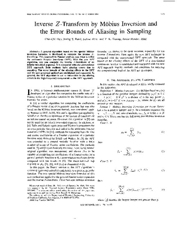 Pdf Inverse Z Transform By Mobius Inversion And The Error Bounds Of Aliasing In Sampling