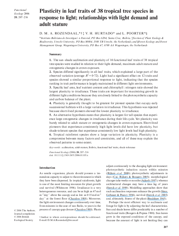 (PDF) Plasticity in leaf traits of 38 tropical tree species in response ...