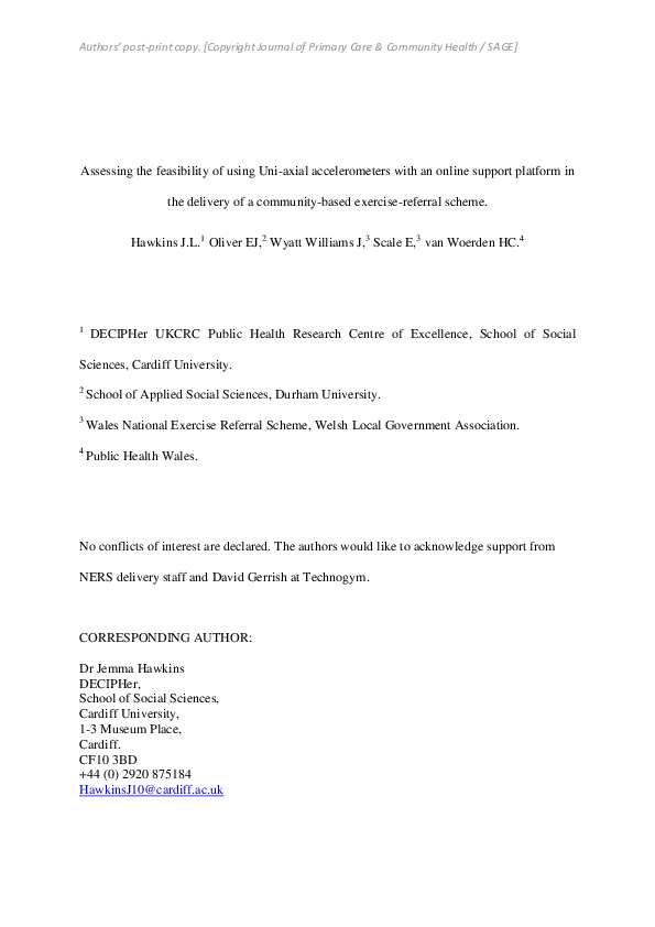 (PDF) Assessing the feasibility of using uniaxial accelerometers with an online support platform ...