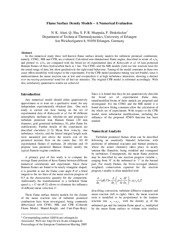 (PDF) Flame Surface Density Models – A Numerical Evaluation