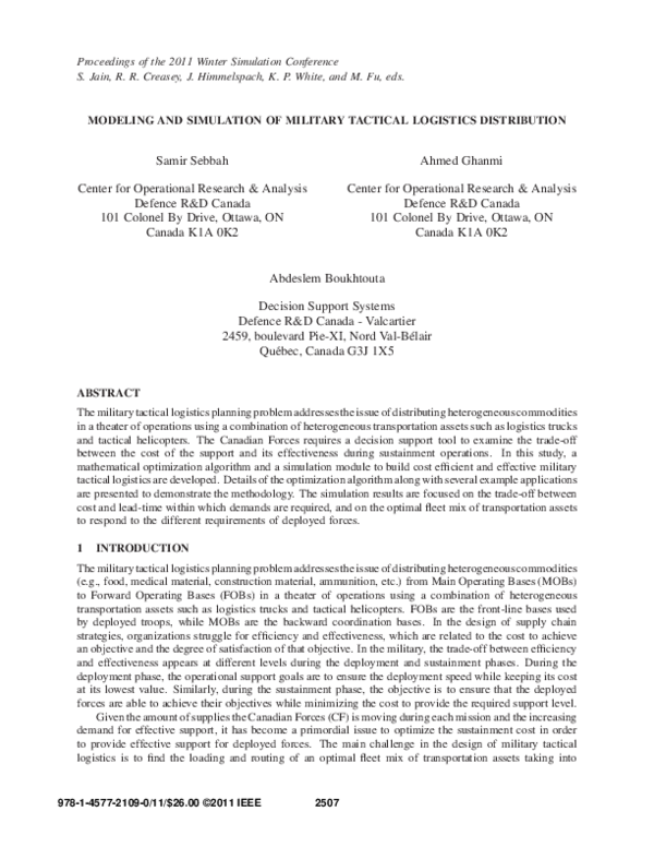 (PDF) Modeling and simulation of military tactical logistics distribution