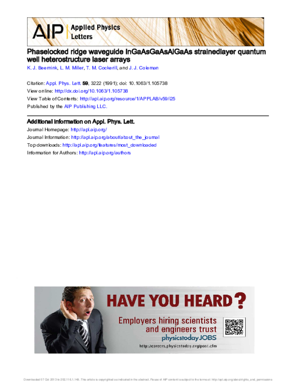 (PDF) Phase-locked ridge waveguide InGaAs-GaAs-AlGaAs strained-layer quantum well ...