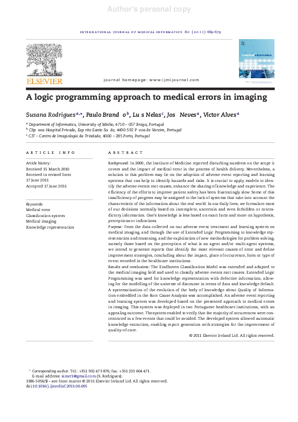 Pdf A Logic Programming Approach To Medical Errors In Imaging 4888