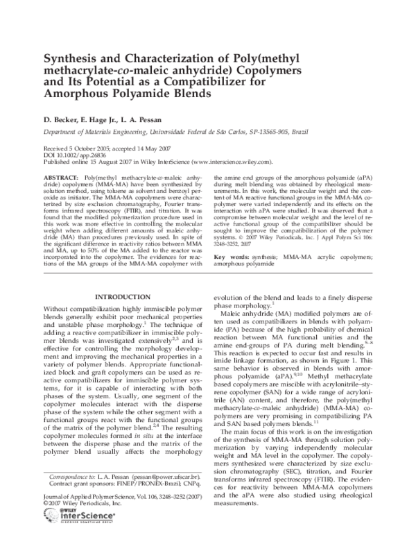 (PDF) Synthesis and Characterization of Poly Methyl Acrylate-Poly Ethyl ...