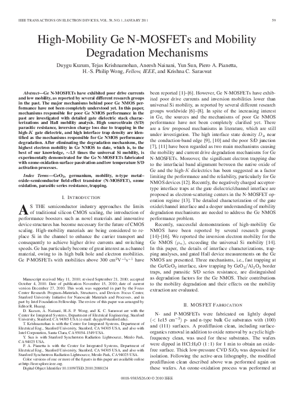 (PDF) High-Mobility Ge N-MOSFETs and Mobility Degradation Mechanisms