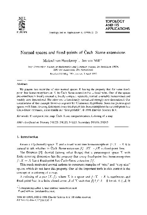 Pdf Normal Spaces And Fixed Points Of Čech Stone Extensions