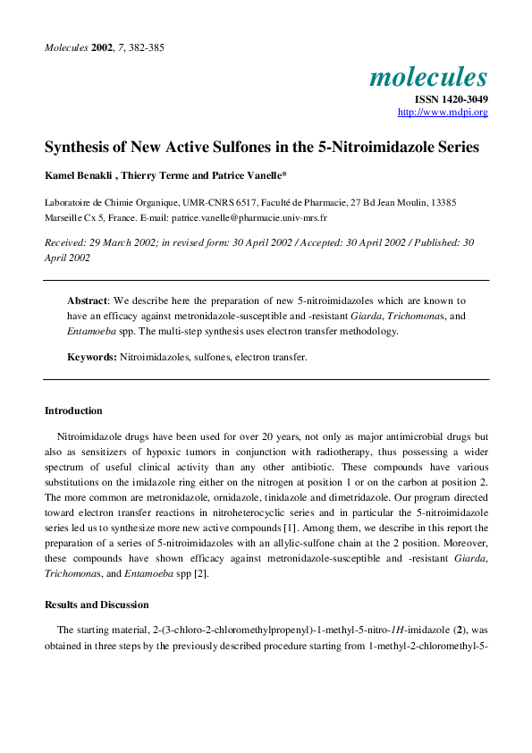 (PDF) Synthesis of New Active Sulfones in the 5-Nitroimidazole Series