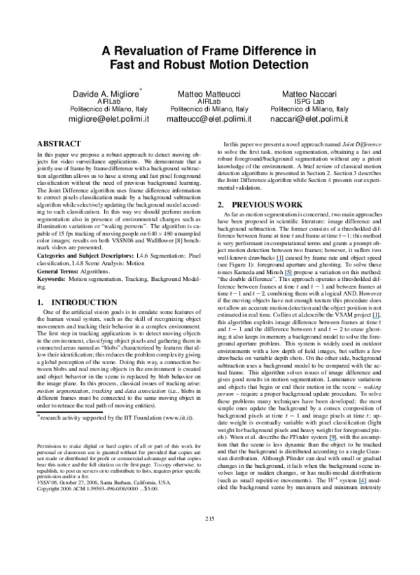 (PDF) A revaluation of frame difference in fast and robust motion detection