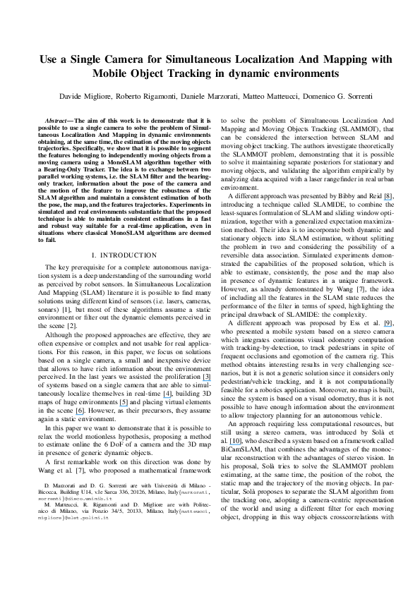 Pdf Use A Single Camera For Simultaneous Localization And Mapping With Mobile Object Tracking