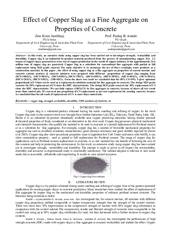 (DOC) Effect of Copper Slag as a Fine Aggregate on Properties of Concrete