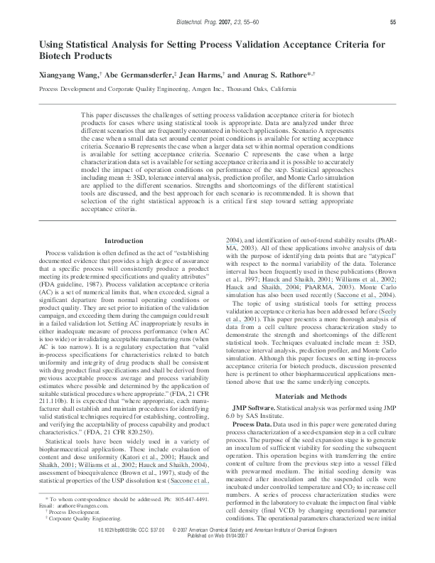 (PDF) Using Statistical Analysis for Setting Process Validation ...