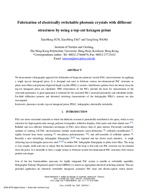 (PDF) Fabrication of electrically switchable photonic crystals with ...
