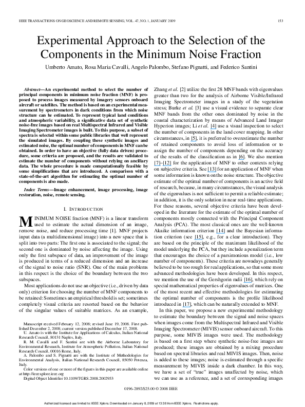 Pdf Experimental Approach To The Selection Of The Components In The Minimum Noise Fraction
