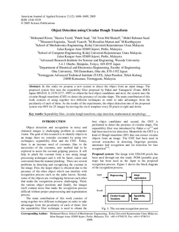 Pdf Object Detection Using Circular Hough Transform