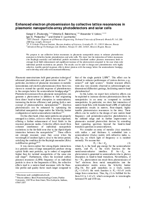 (PDF) Enhanced Electron Photoemission by Collective Lattice Resonances in Plasmonic Nanoparticle ...