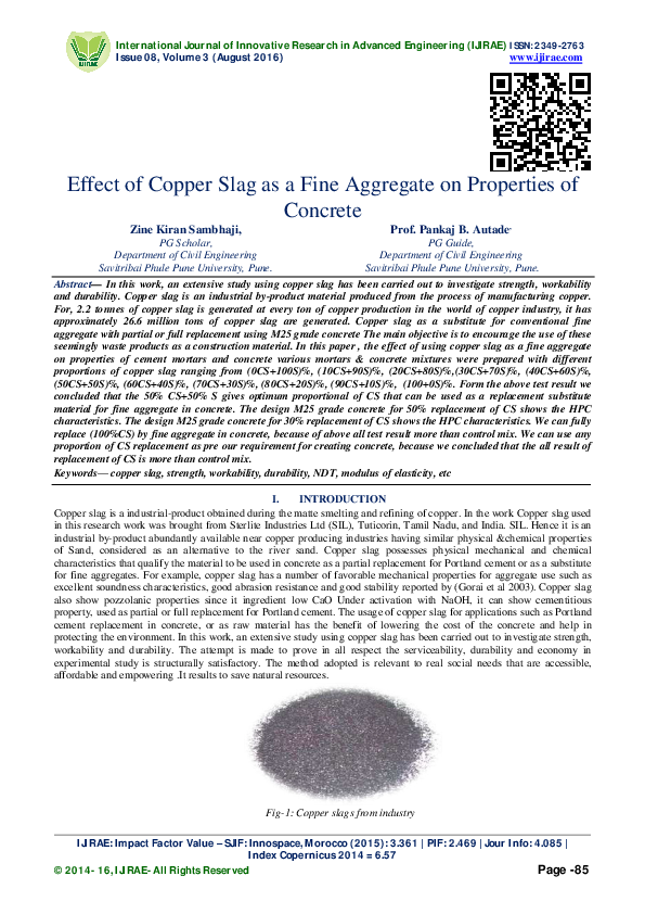 (PDF) Effect of Copper Slag as a Fine Aggregate on Properties of Concrete