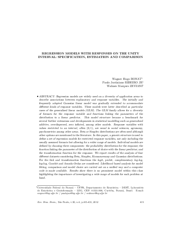 Regression Models With Responses On The Unit Interval Specification Estimation And Comparison