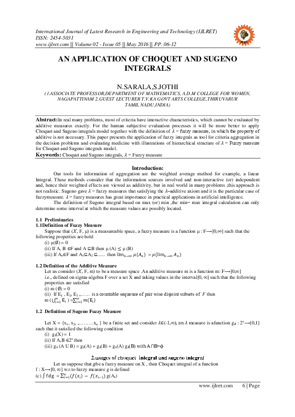 (PDF) AN APPLICATION OF CHOQUET AND SUGENO INTEGRALS