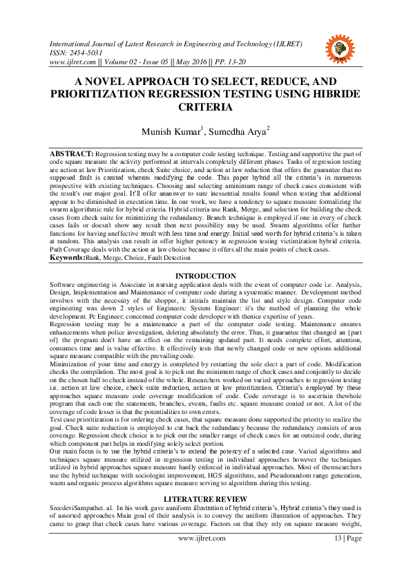 Pdf Hybrid Criteria For Efficient Regression Testing