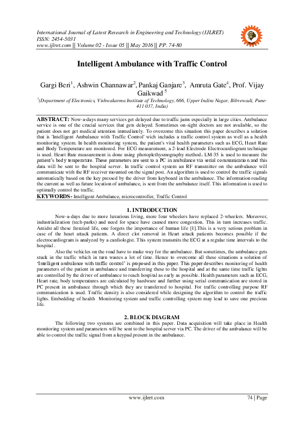 (PDF) Intelligent Ambulance with Traffic Control