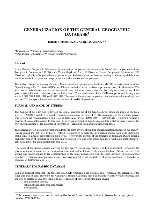 (PDF) Generalization of the General Geographic DATABASE1