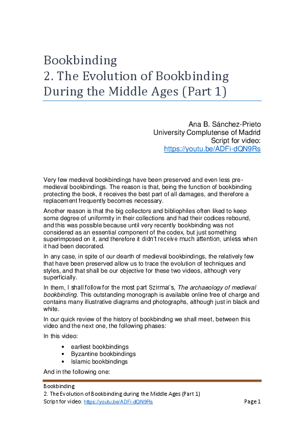 (PDF) Bookbinding 2. Bookbinding Evolution During the Middle Ages (Part 1)