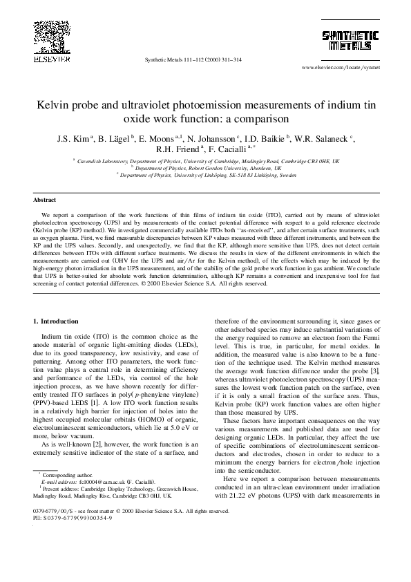 (PDF) Kelvin probe and ultraviolet photoemission measurements of indium ...