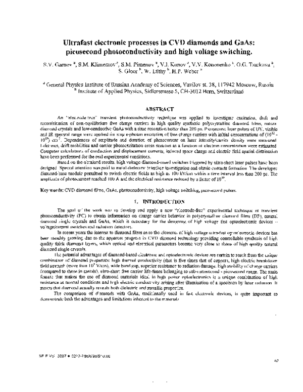 (PDF) Ultrafast electronic processes in CVD diamonds and GaAs ...