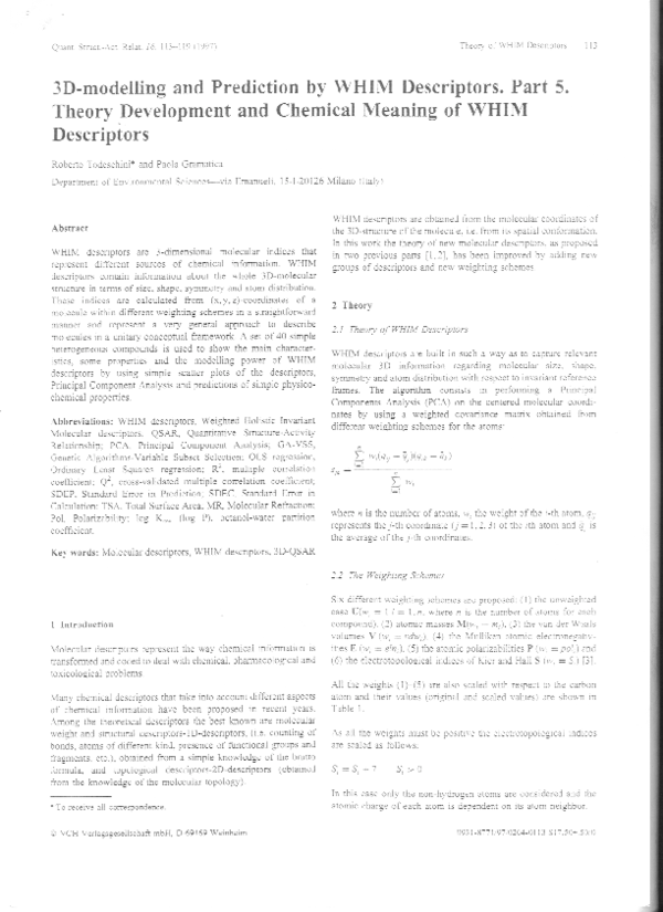(PDF) SD-modelling and Prediction by WHIM Descriptors. Part 5. Theory ...