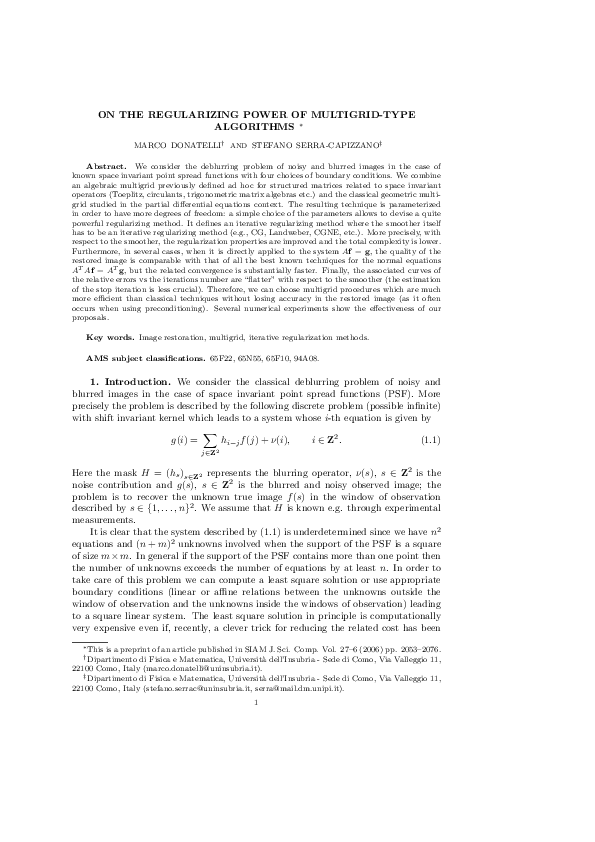 (PDF) On the Regularizing Power of Multigrid-type Algorithms