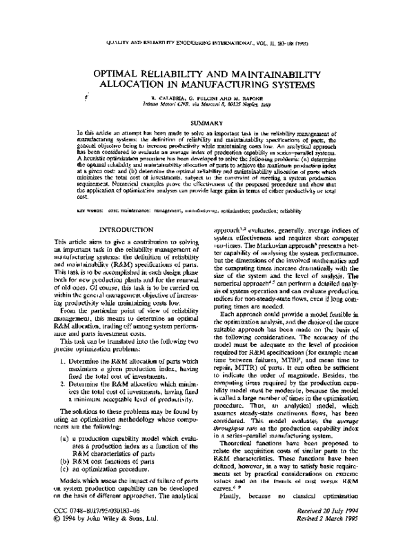 (PDF) Optimal reliability and maintainability allocation in ...