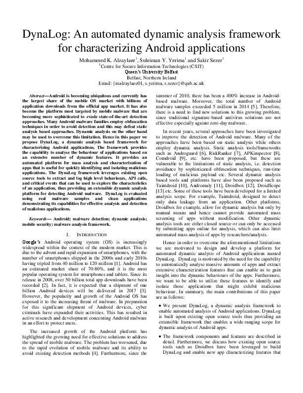(pdf) Dynalog: An Automated Dynamic Analysis Framework For
