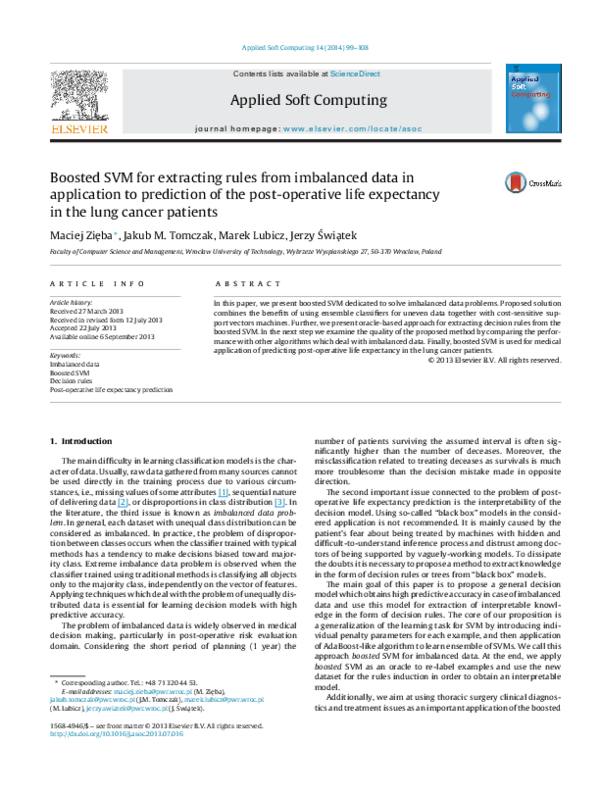 (PDF) Boosted SVM for extracting rules from imbalanced data in application to prediction of the ...