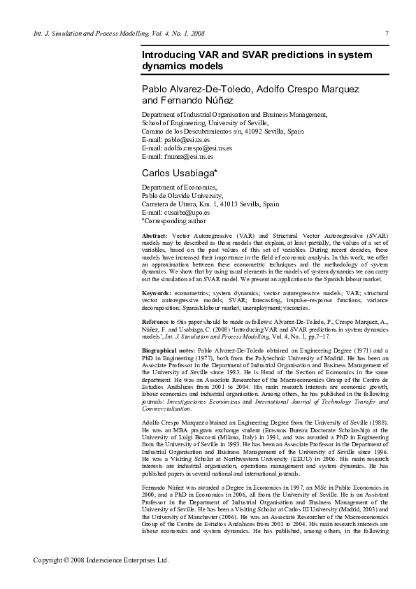 (PDF) Introducing VAR and SVAR predictions in system dynamics models