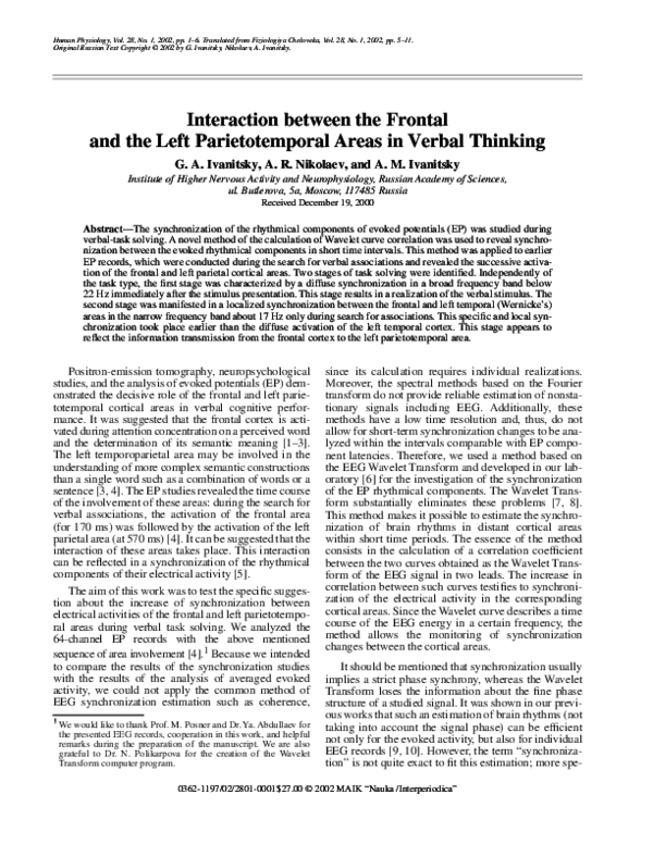 (PDF) Interaction between the Frontal and Left Parietotemporal Areas in ...