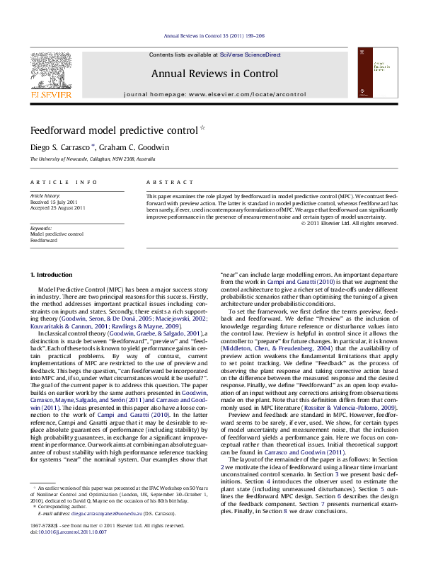 Pdf Feedforward Model Predictive Control