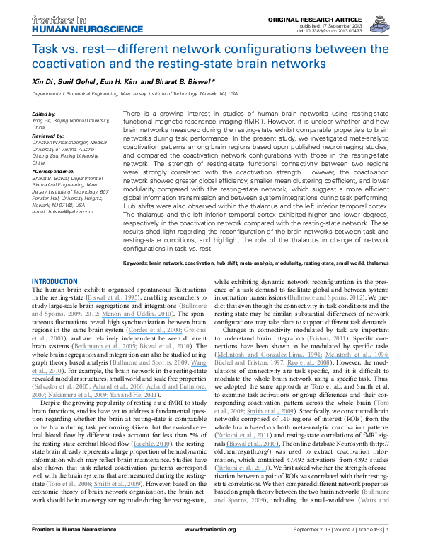 Pdf Task Vs Rest Different Network Configurations Between The