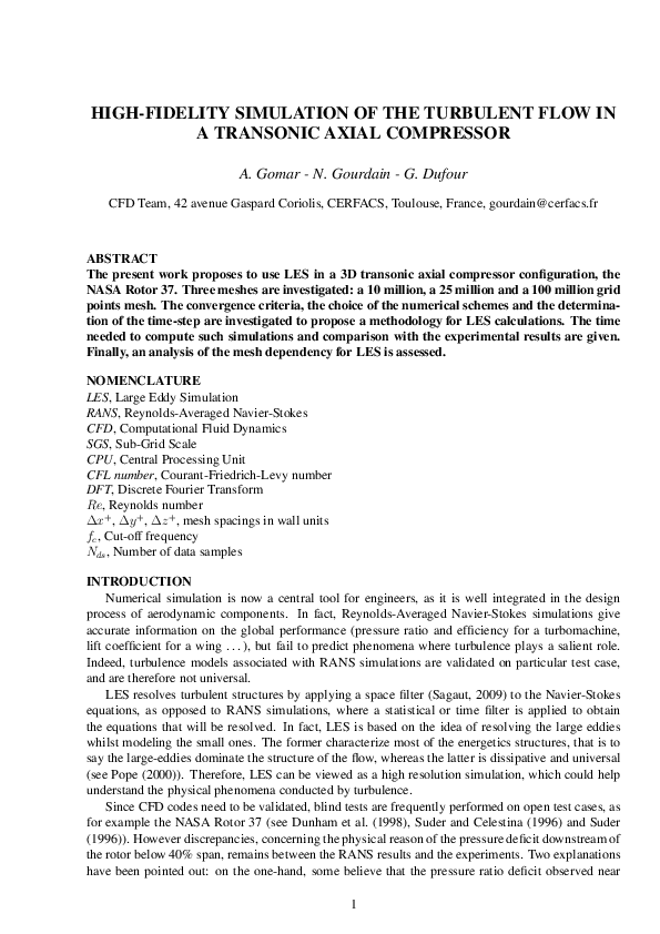 (PDF) High-Fidelity Simulation of the Turbulent Flow in a Transonic Axial Compressor
