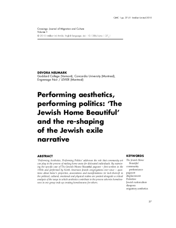 (PDF) Performing Aesthetics, Performing Politics: 'The Jewish Home ...