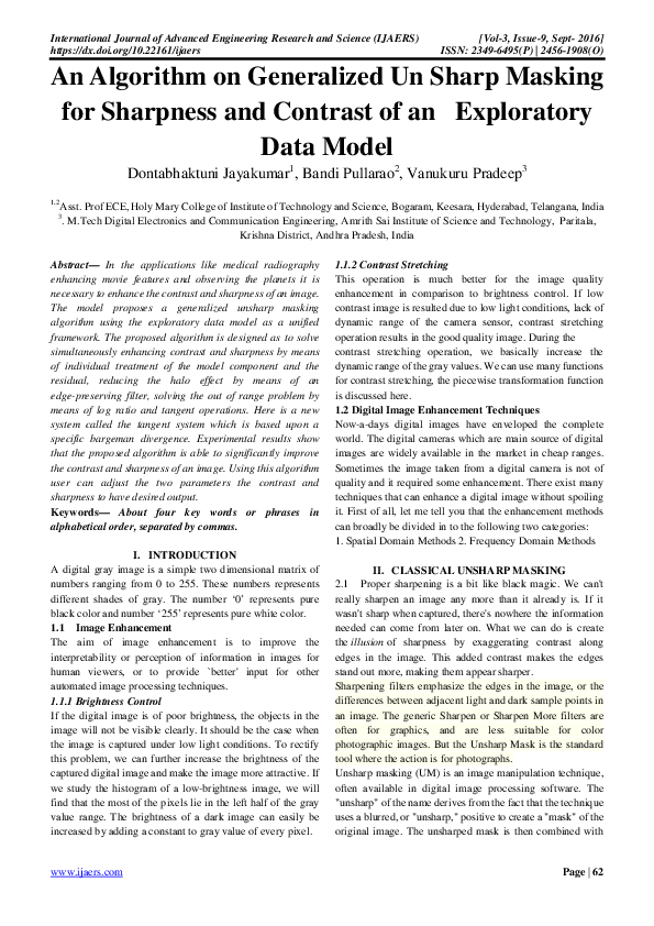 Pdf An Algorithm On Generalized Un Sharp Masking For Sharpness And Contrast Of An Exploratory