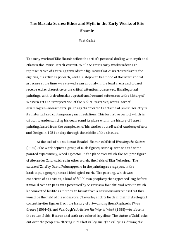 (PDF) Yael Guilat, "The Masada Series: Ethos and Myth in the Early ...