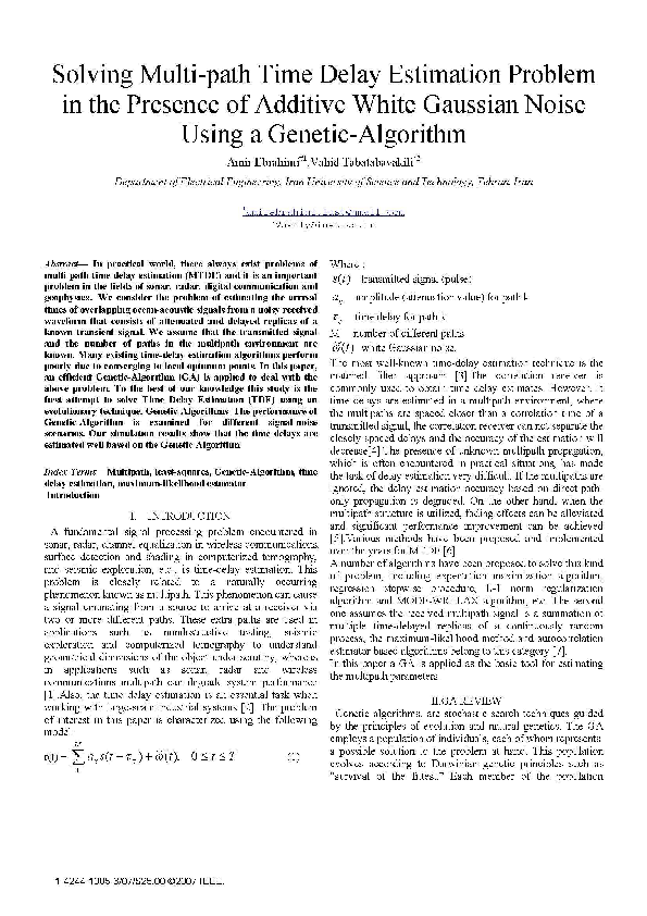 Pdf Solving Multipath Time Delay Estimation Problem In The Presence Of Additive White Gaussian