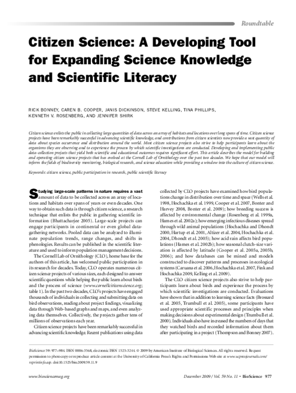 (PDF) Citizen Science: A Developing Tool for Expanding Science ...
